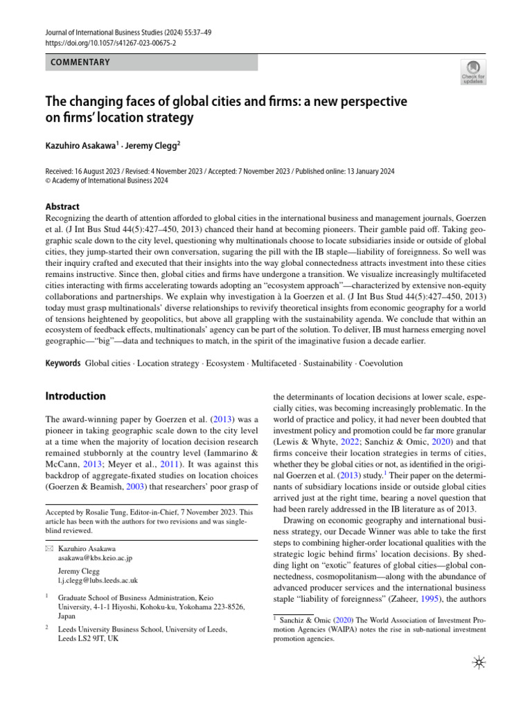 The Changing Faces of Global Cities and Firms: A New Perspective On ...
