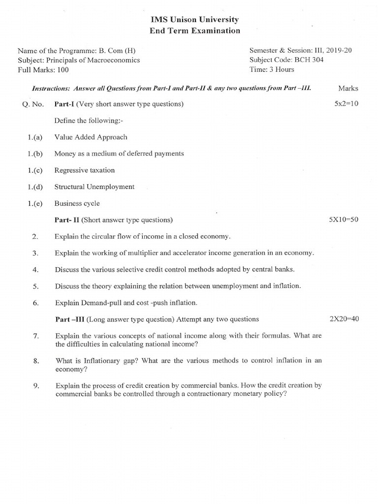 BCH 304 Principles of Macroeconomics | PDF