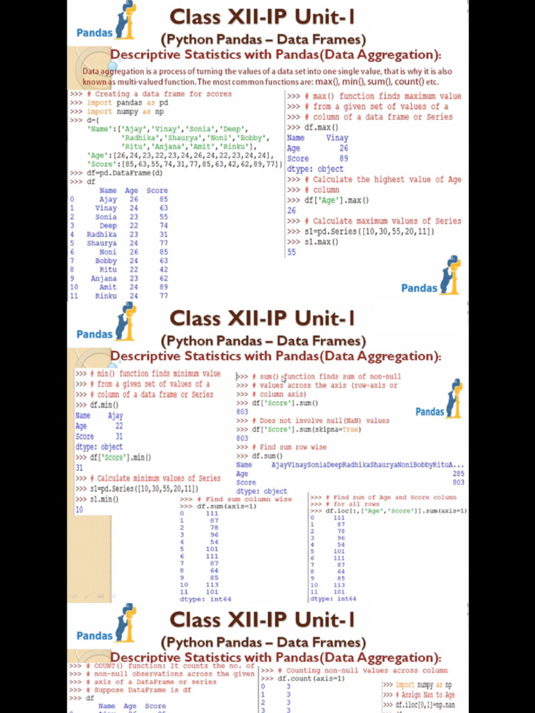 Pandas (Aggregation and CSV Files) | PDF