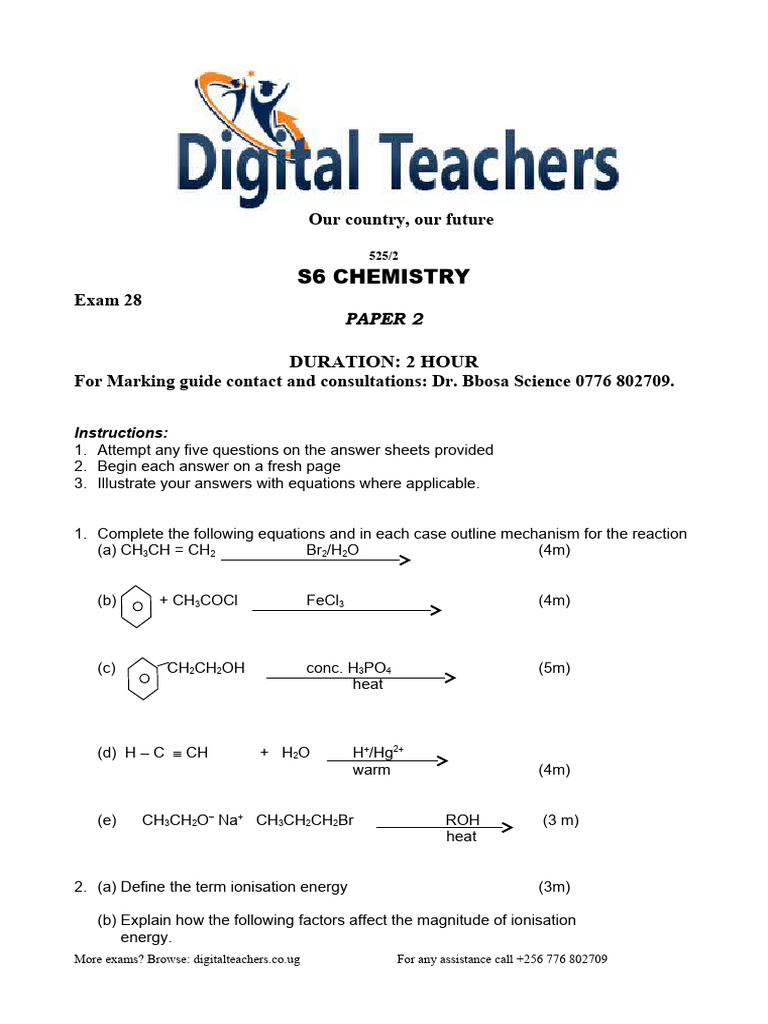 A Level Chemistry Paper 2 Exam 28 | PDF | Chemical Reactions | Chemistry