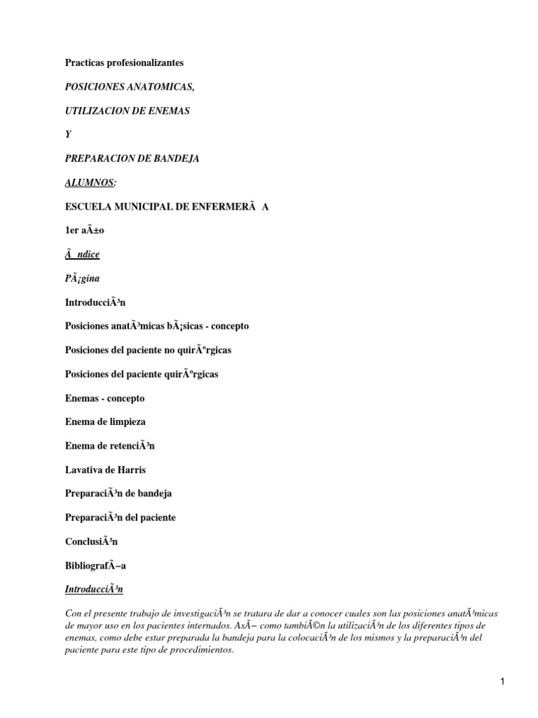 Posiciones y Enemas en Atención Sanitaria | PDF | Heces | Tracto ...