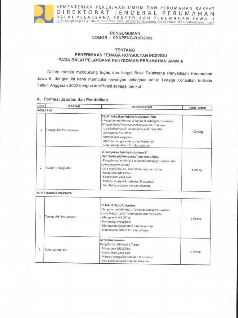 001-PENG. Penerimaan Tenaga Konsultan Individu | PDF