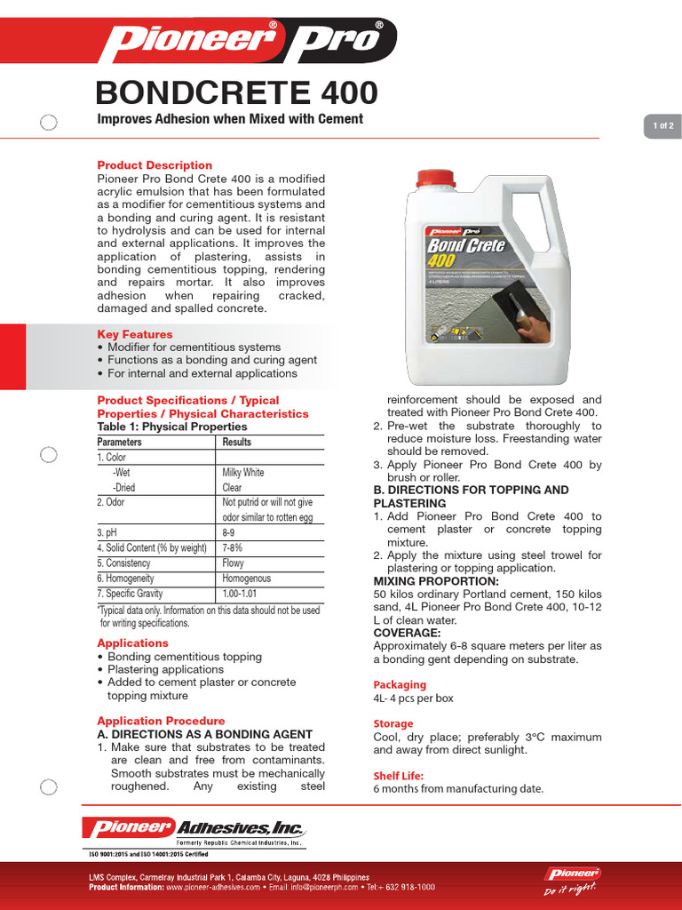Bondcrete 400 Application Guide | PDF | Cement | Concrete