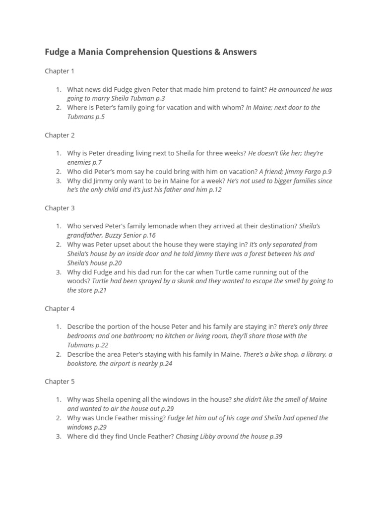 Fudge-a-Mania Comprehension Q&A | PDF