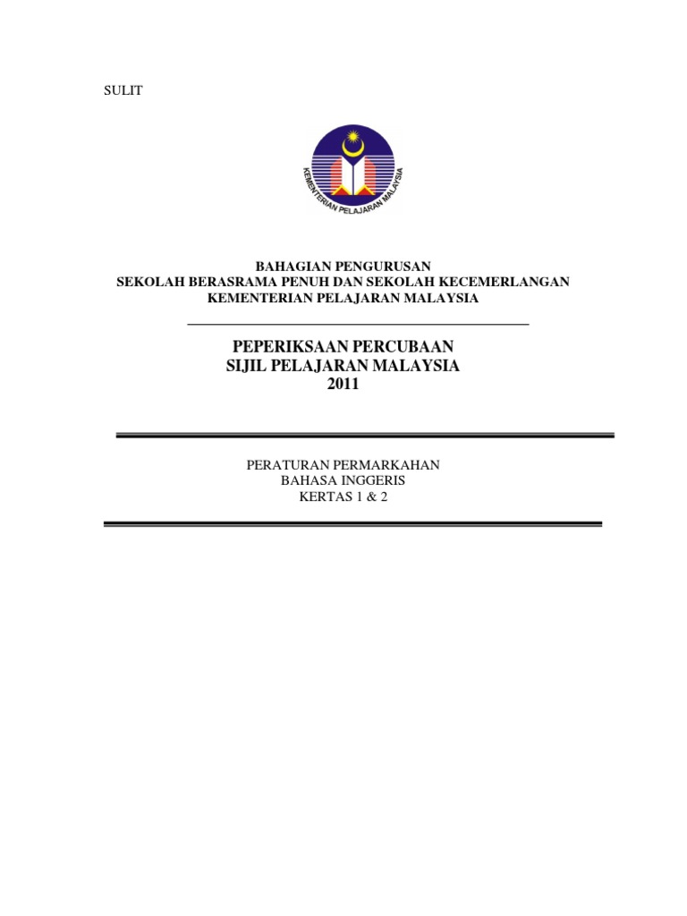 Mark Scheme Trial SPM SBP BI Paper 1 & 2 | Vocabulary | Sentence ...