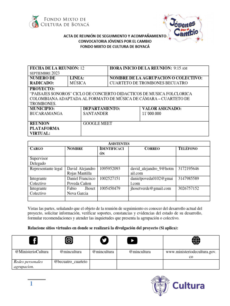 Acta 001 Reunión 2023 | PDF
