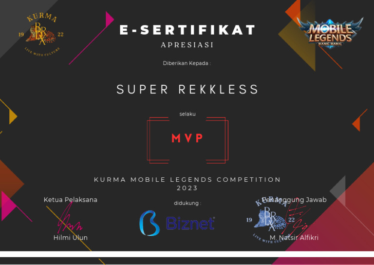 E-Sertifikat Kurma Mobile Legends Competition MVP | PDF
