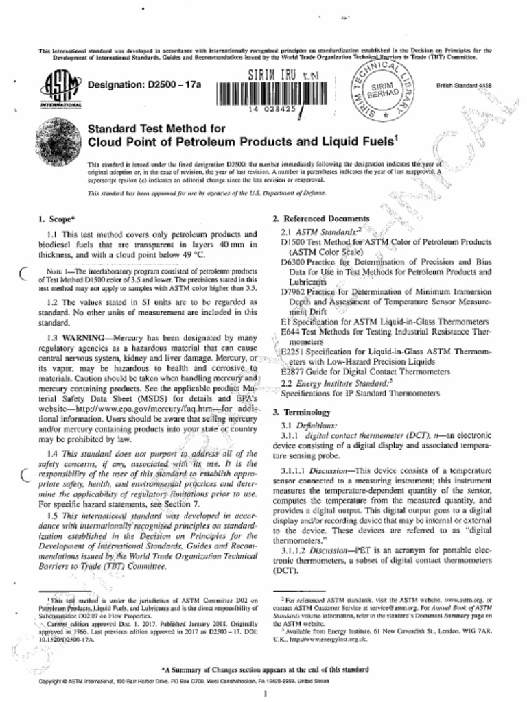 ASTM D2500-17a (Cloud Point) | PDF