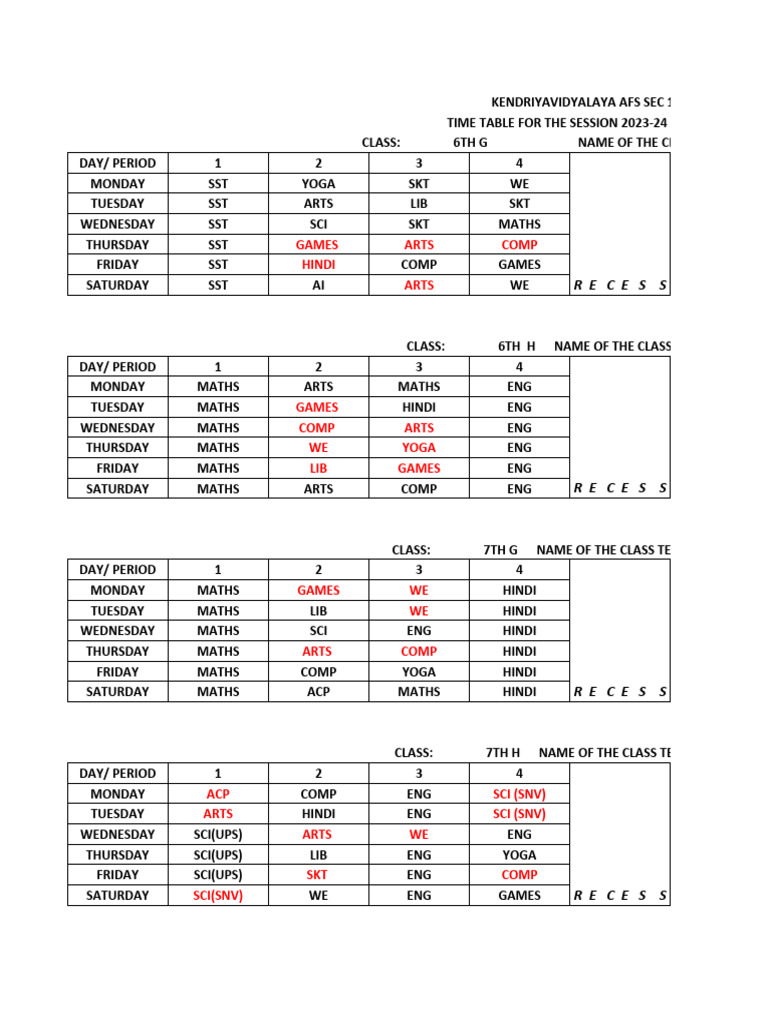 Timetable W.E.F 16-01-24 | PDF