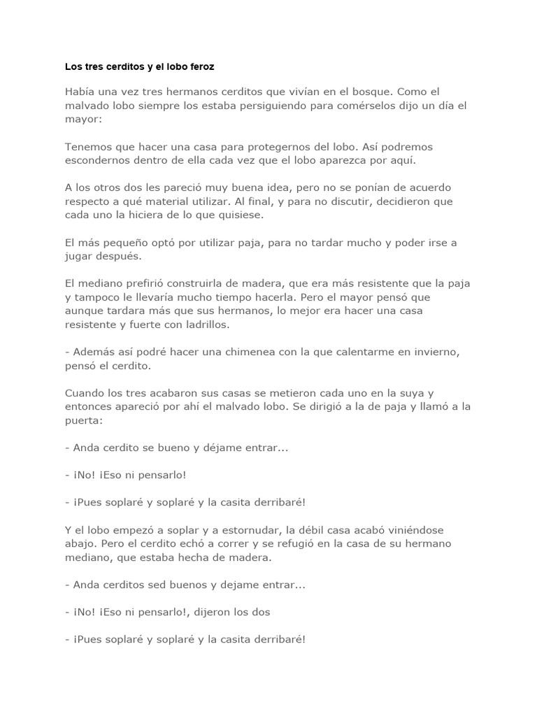 Tres Cerditos y el Lobo Feroz | PDF | Hogar, jardinería y bricolaje