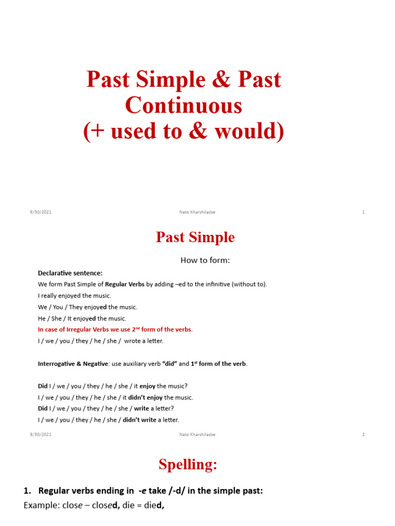 Past Simple and Continuous Tenses Guide | PDF | Semantic Units | Syntax