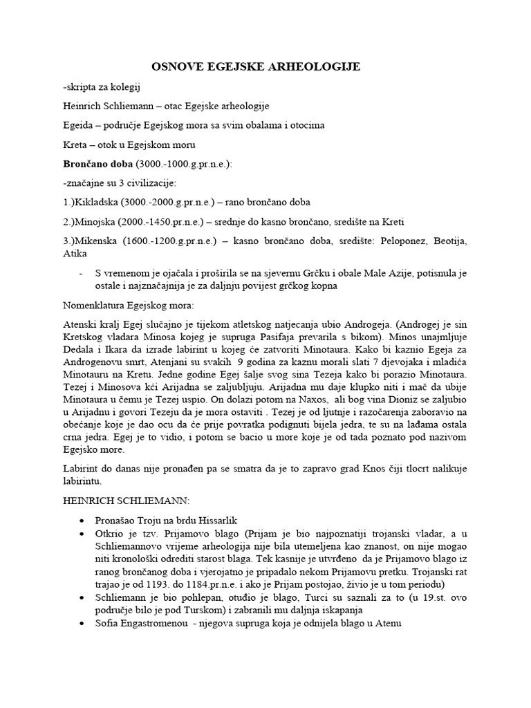 Skripta Osnove Egejske Arheologije - Merceg2017 | PDF