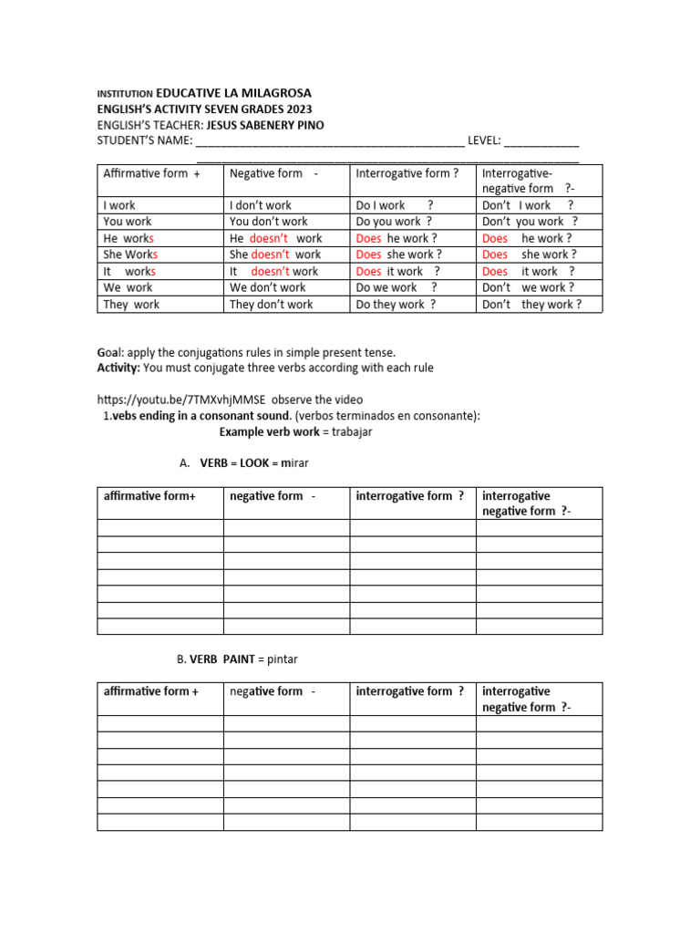 Conjugation Practice for English Verbs | PDF | Grammatical Conjugation ...