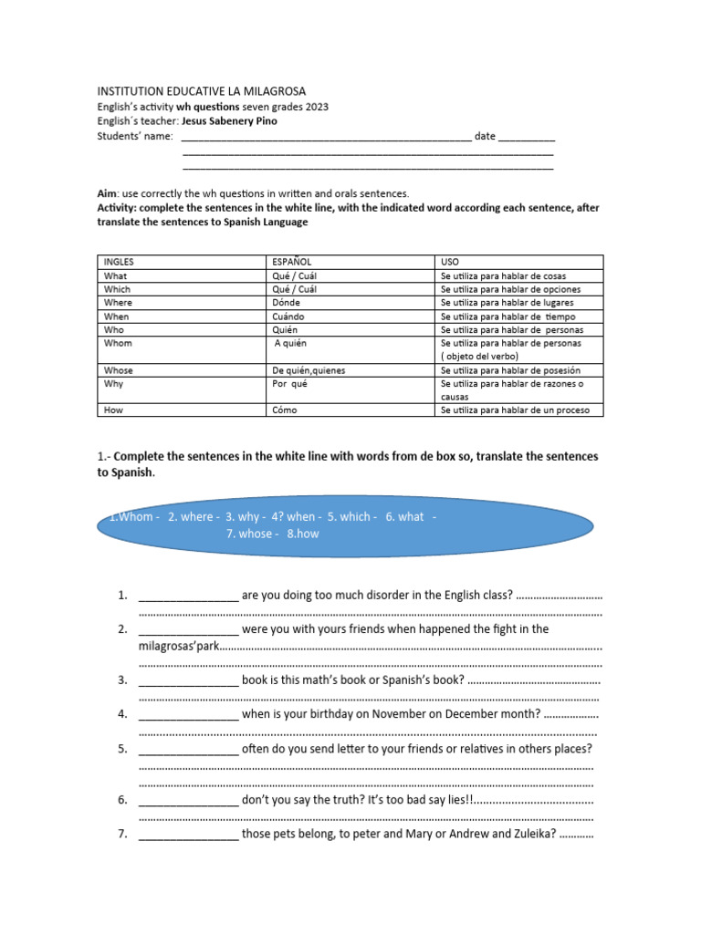 WH Questions Word Activity 70s Levels. | PDF | Language Mechanics | Grammar