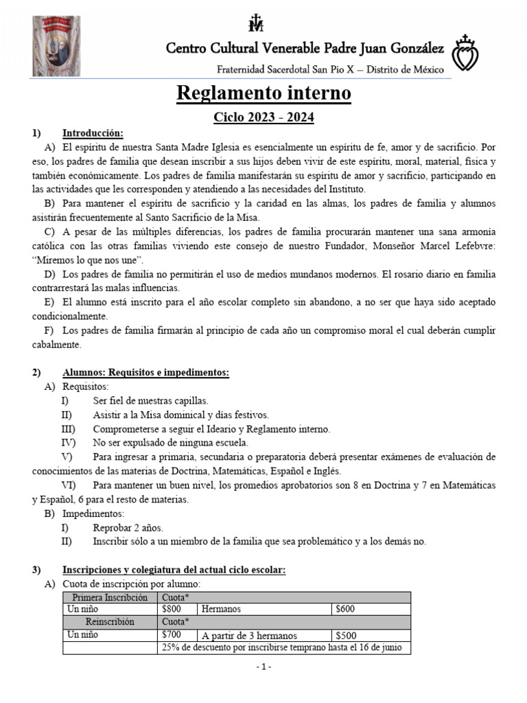 2023 CCVPJG Reglamento Interno Final | PDF | Calcetín | Ropa