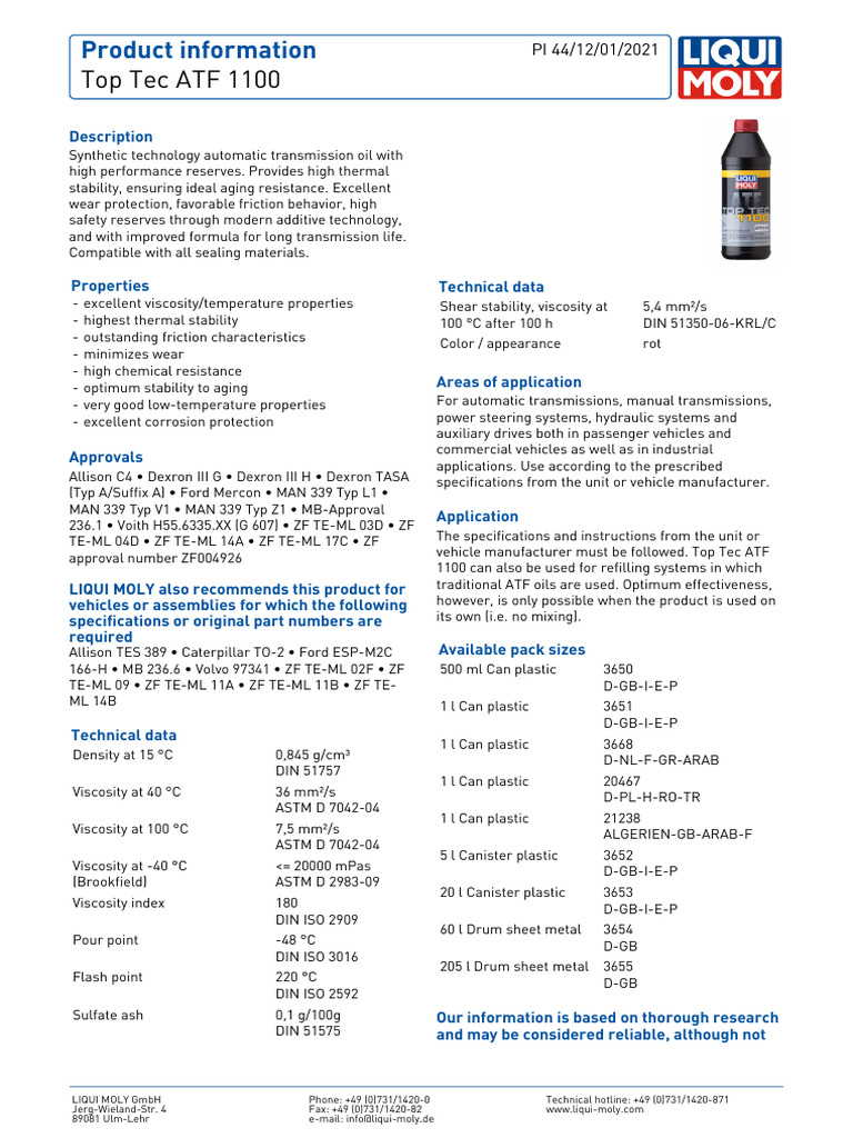 P000239 Top Tec ATF 1100 44 en - GB | PDF | Materials | Secondary ...