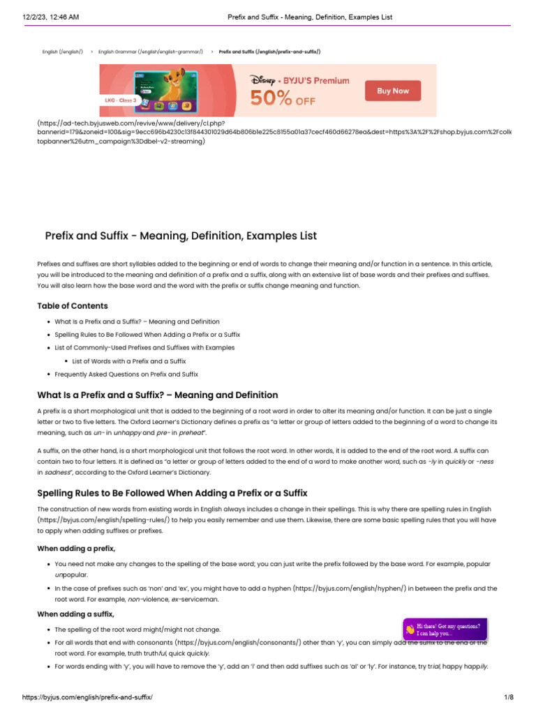Prefix and Suffix - Meaning, Definition, Examples List | PDF | Word ... Prefix and Suffix - Meaning, Definition, Examples List | PDF | Word ...