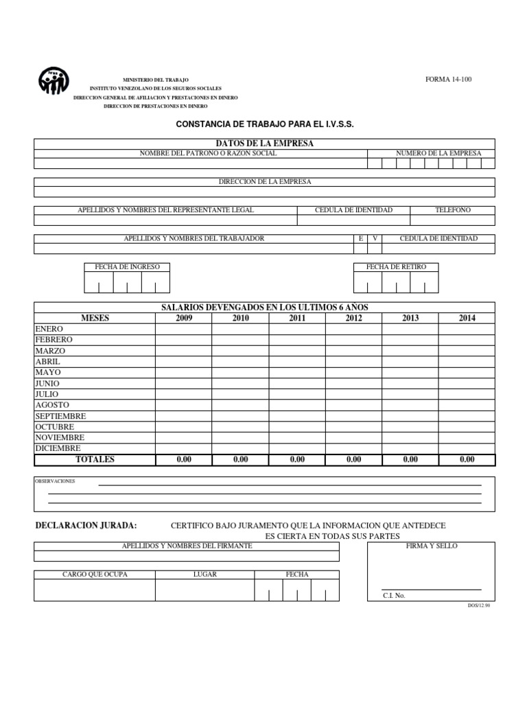 Forma 14 100forma 14 100 IVSS EXCEL | PDF