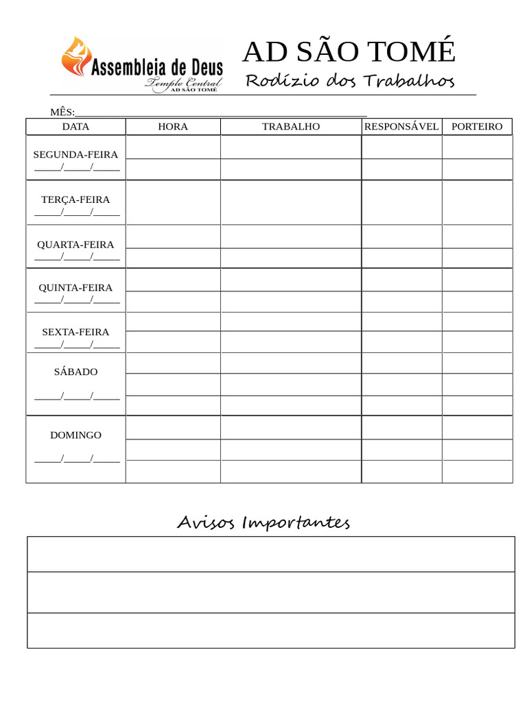 Rodízio de Atividades Mensal | PDF
