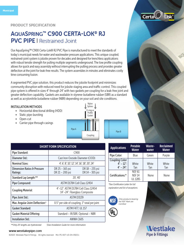 MU PS 007 US EN 0923.1 - AquaSpring C900 RJ CertaLok PVC Pressure Pipe ...