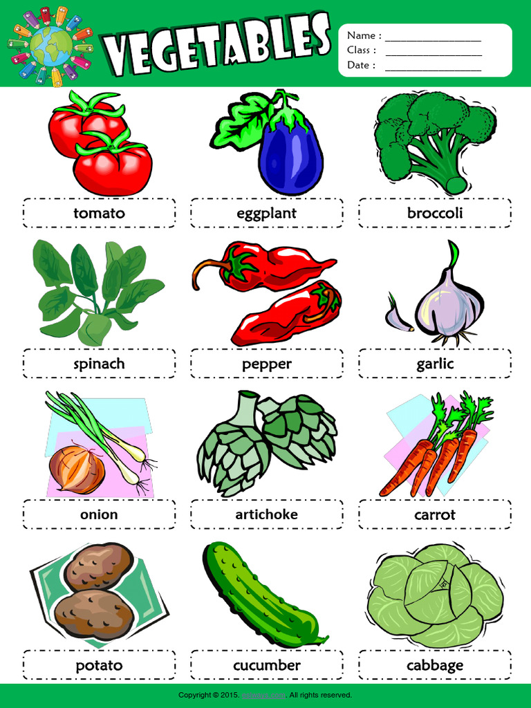 Vegetables Esl Picture Dictionary For Kids | PDF