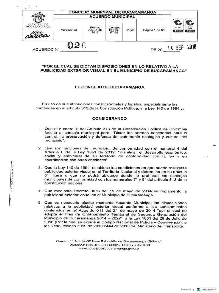 Acuerdo 026 2018 PublicidadVisualExterior | PDF