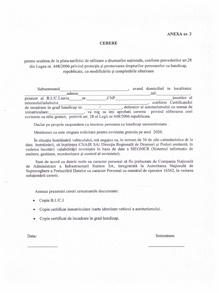 Cerere Scutire Rovinieta Anexa Nr. 2 | PDF