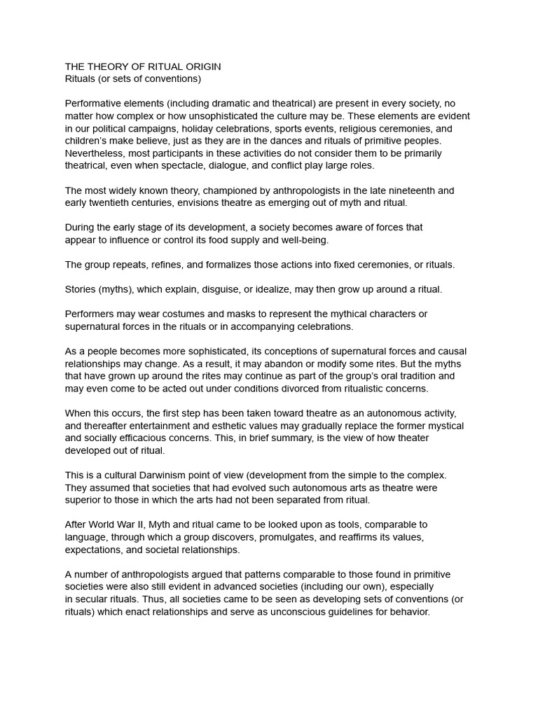 Ritual Summary Theatre Book Theatre History | PDF | Rituals | Theatre