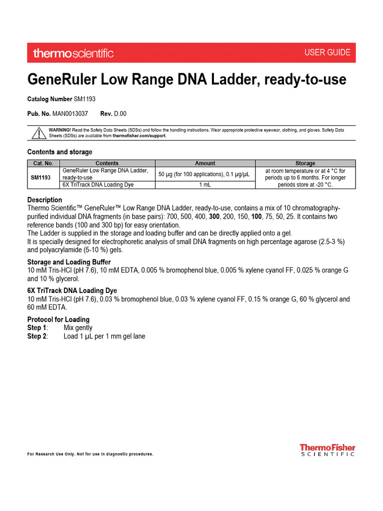 Zu MB09 MAN0013037 - GeneRuler - LowRange - DNALadder - RTU - UG | PDF ...