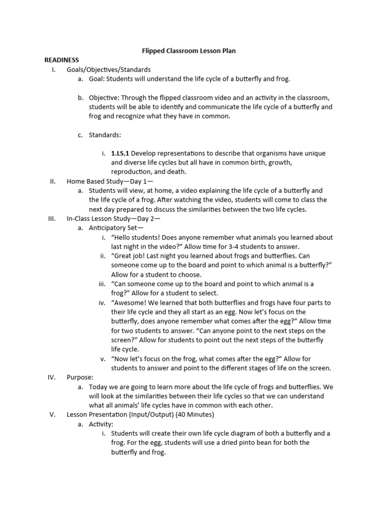 Flipped Classroom Lesson Plan | PDF | Frog | Butterfly Flipped Classroom Lesson Plan | PDF | Frog | Butterfly