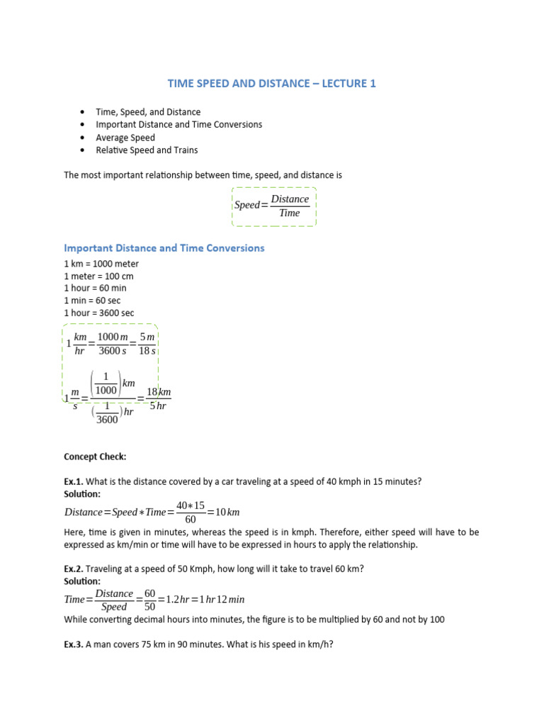 Time Speed and Distance - Lecture 1 | PDF | Speed | Motion (Physics)