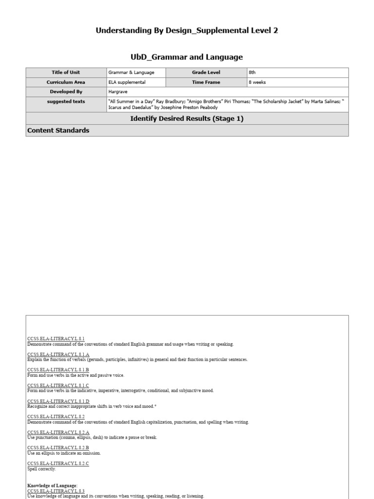 8th Grade Grammar & Language Unit | PDF | Poetry | Verb