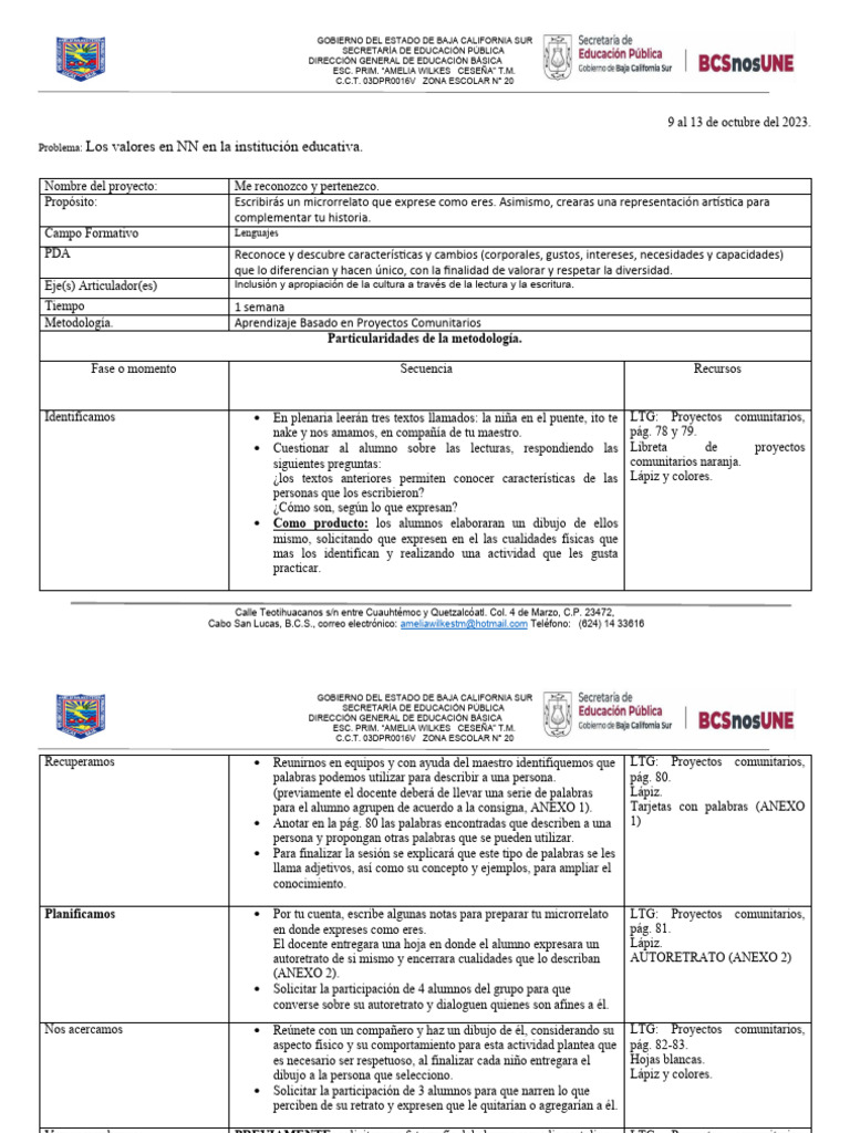 PLANEACION- PROYECTOS COMUNITARIOS-ME RECONOZCO Y PERTENEZCO | PDF