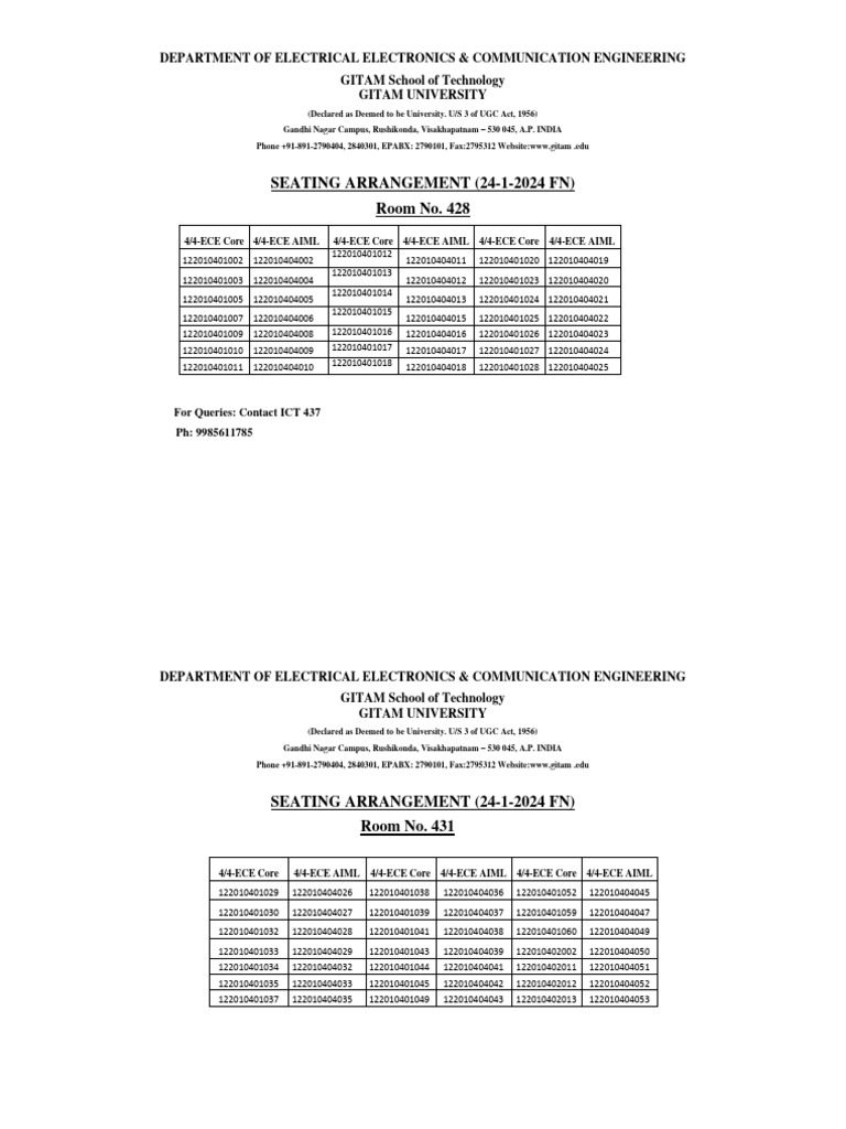 4th year mid1 seating plan WED 24th FN | PDF | Computing | Computer Engineering