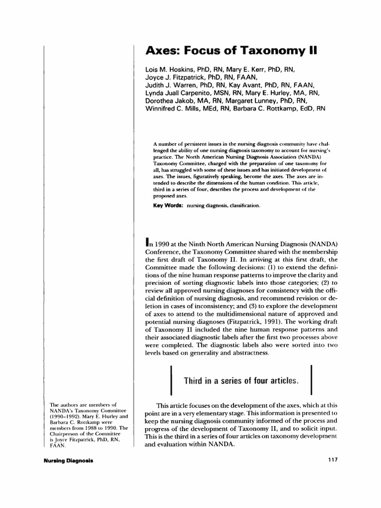 International Journal of Nursing Terminologies and Classifications - July 1992 - Hoskins - Axes ...