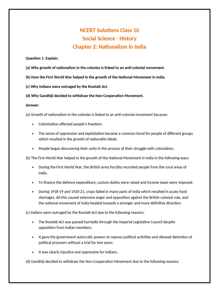 Ncert Solutions For Class 10 History Chapter 2 | PDF | Mahatma Gandhi ...