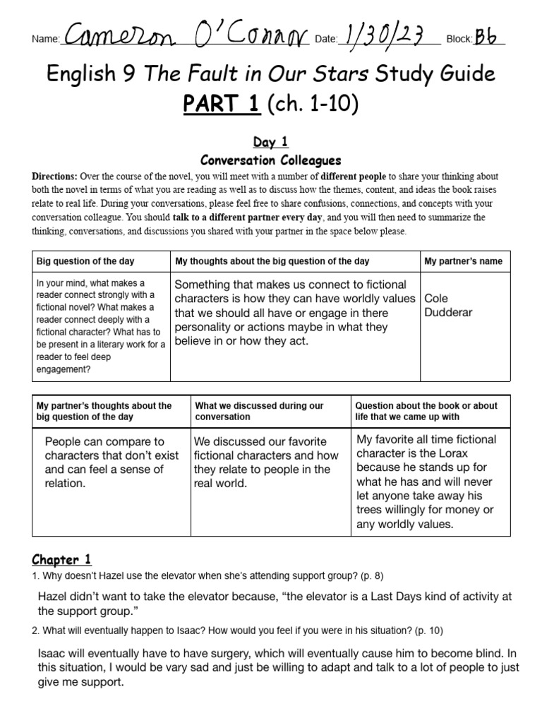 The Fault in Our Stars Study Guide | PDF | Thought
