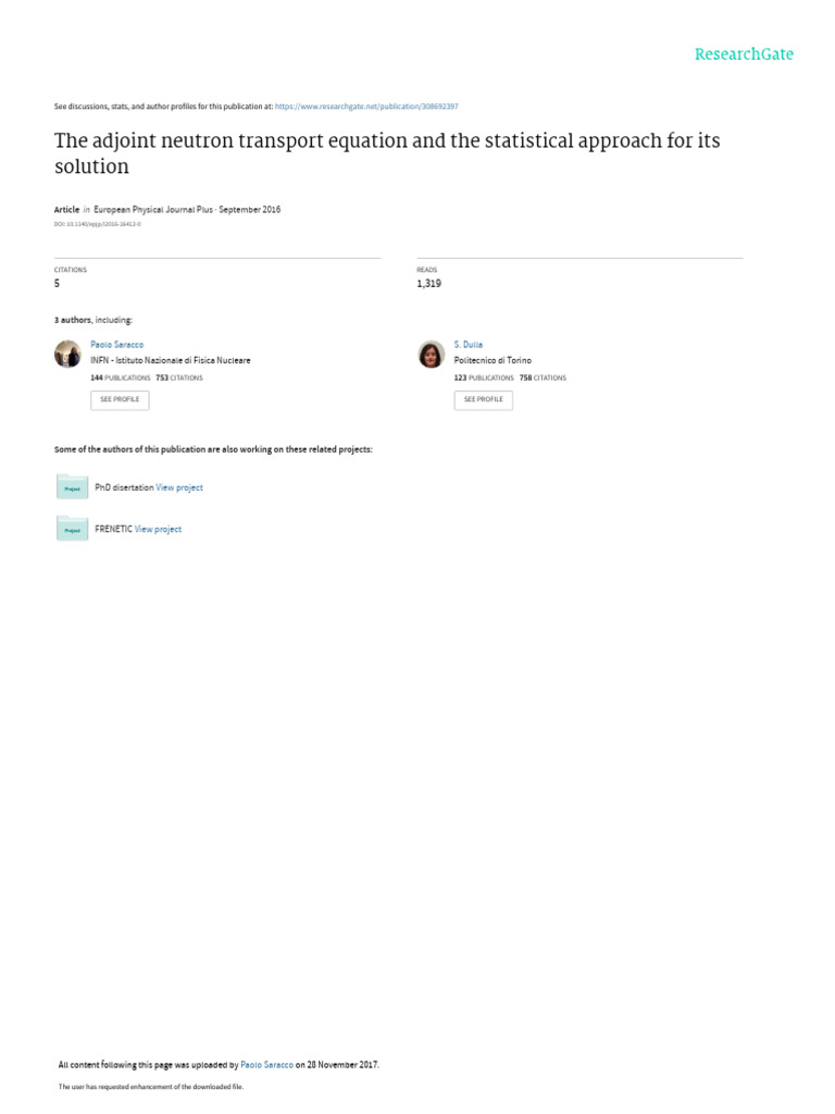 The Adjoint Neutron Transport Equation And The Sta Pdf Monte Carlo Method Perturbation