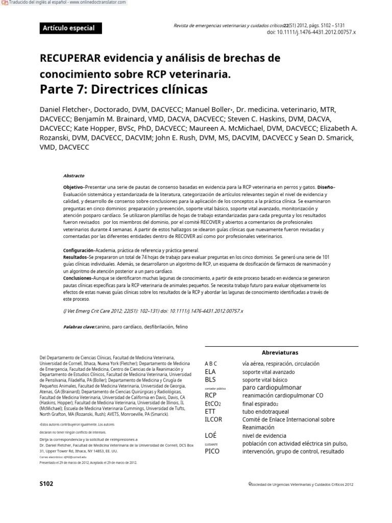 J Vet Emergen Crit Care - 2012 - Fletcher - RECOVER Evidence and ...