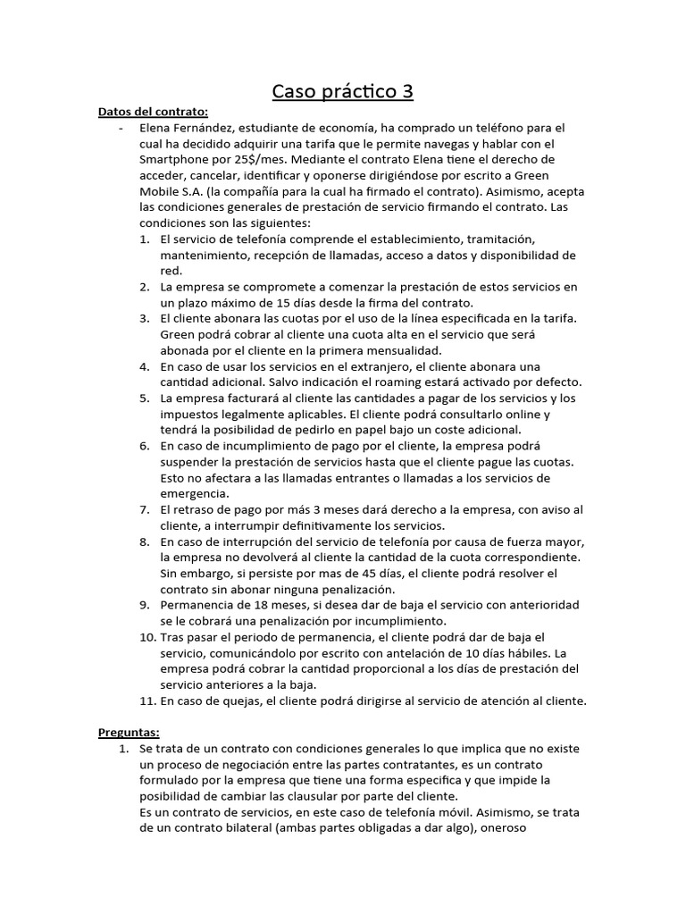 Caso Práctico 3 Derecho Mercantil | PDF | Cliente | Teléfono