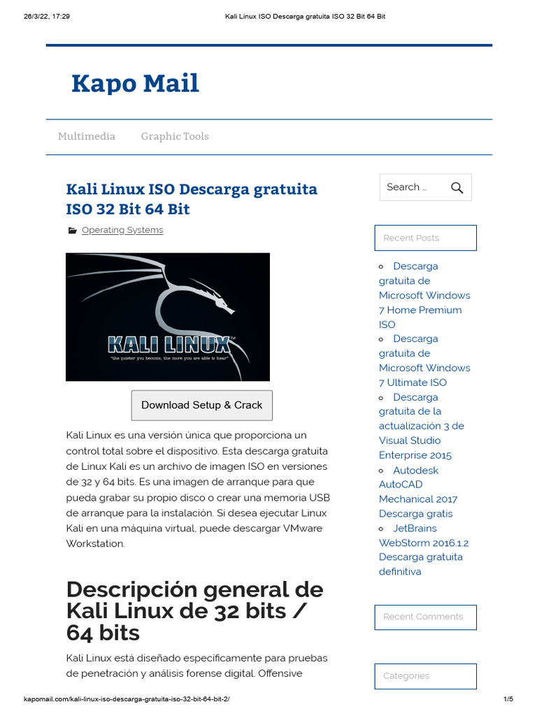 Kali Linux ISO Descarga Gratuita ISO 32 Bit 64 Bit | PDF | Computación ...