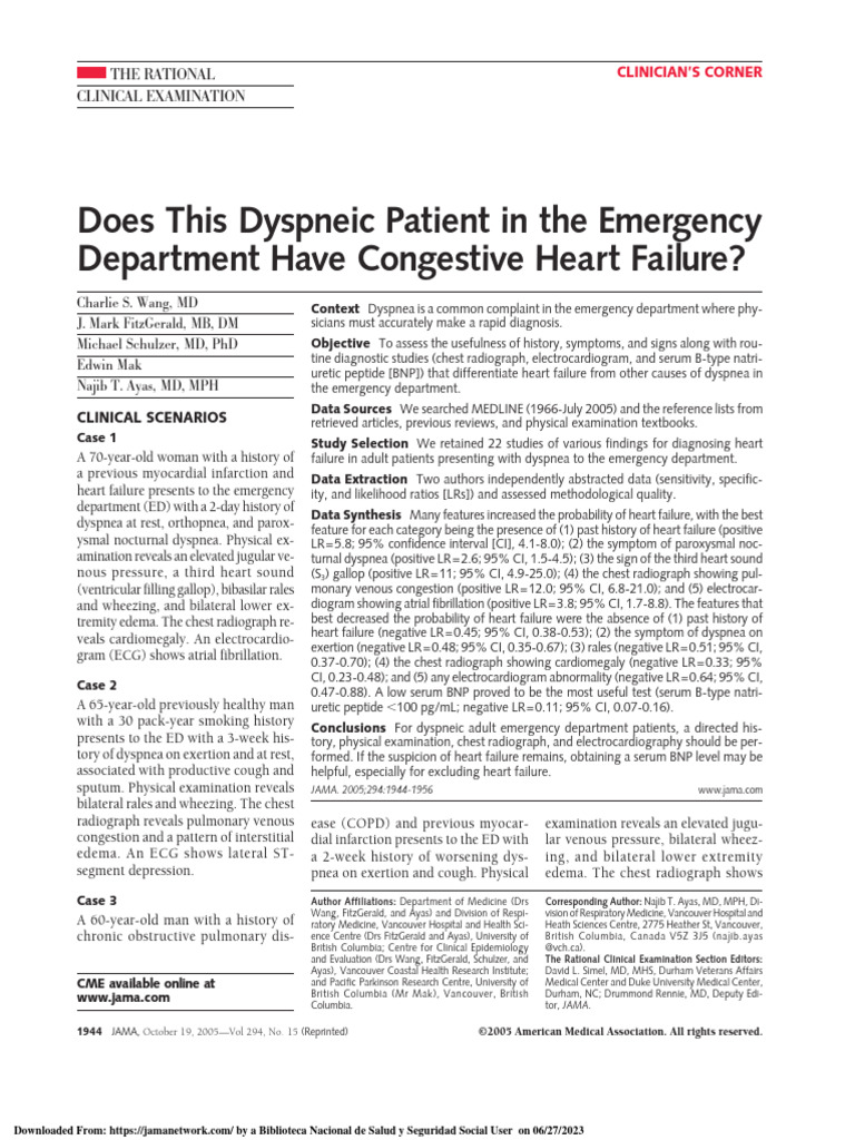 Does This Dyspneic Patient in The Emergency Department Have Congestive ...