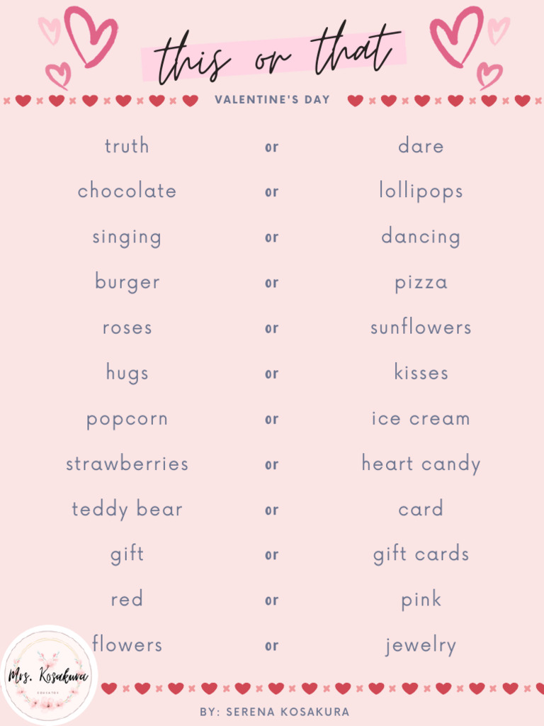 This or That: Valentine'S Day | PDF