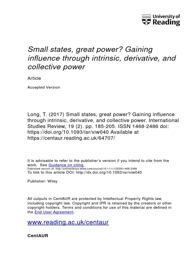Small States, Great power-Accepted-Clean | PDF | Power (Social And ...