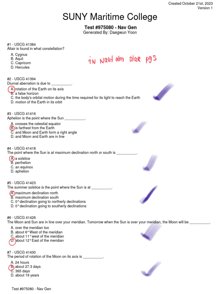 Navigation General Test Questions | PDF | Longitude | Latitude