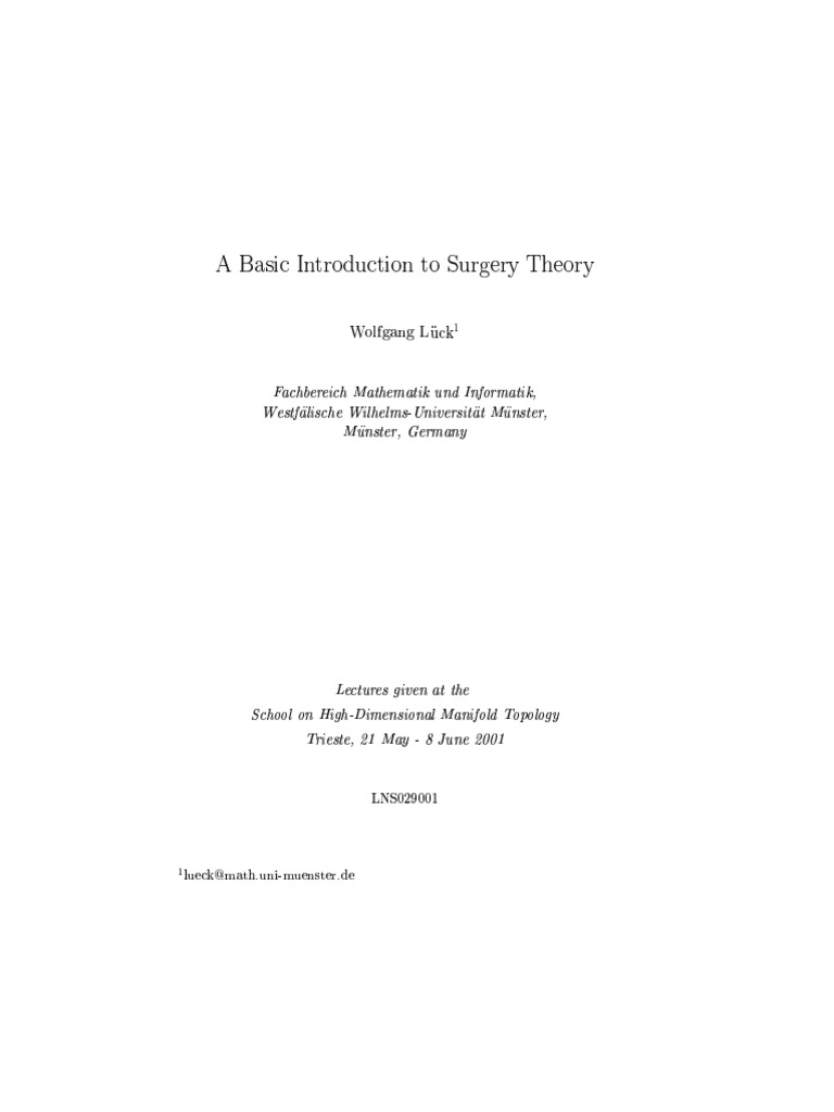 A Basic Introduction To Surgery Theory by Wolfgang Lueck | PDF