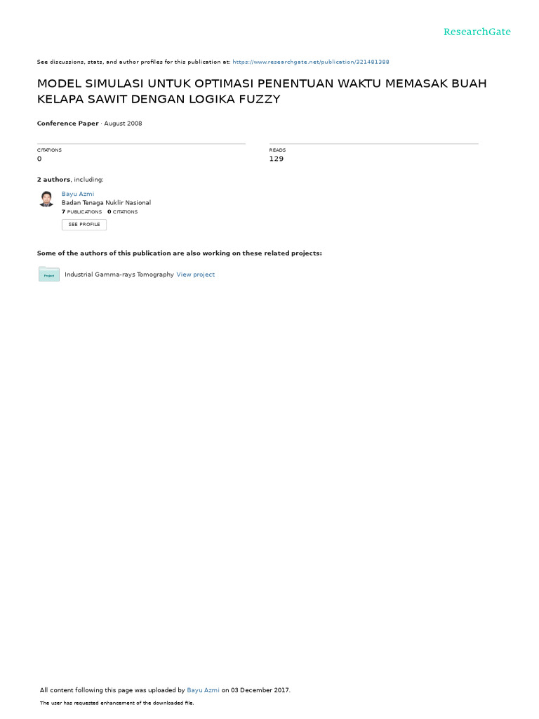Model Simulasi Untuk Optimasi Penentuan Waktu Memasak Buah Kelapa Sawit Dengan Logika Fuzzy | PDF