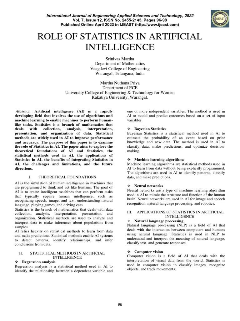 Role of Statistics in Artificial Intelligence | PDF | Artificial ...