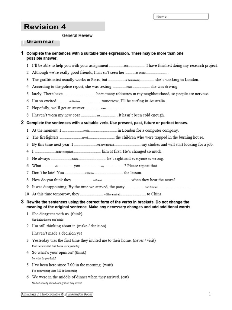 Grammar Worksheet 1 | PDF