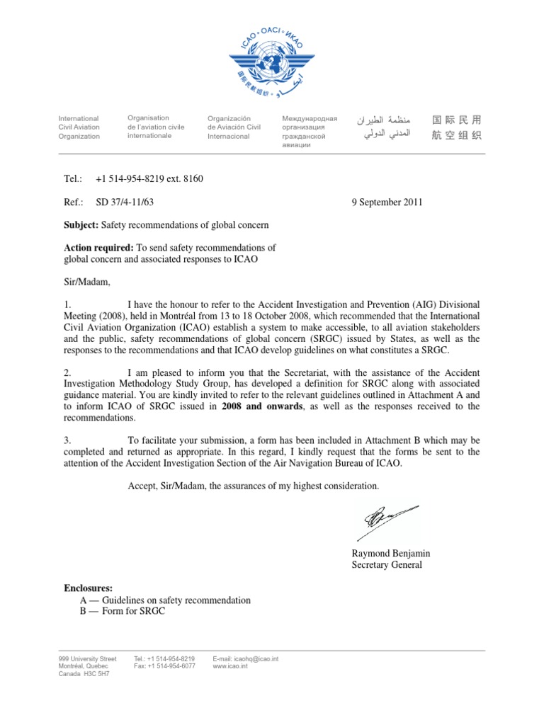 ICAO Safety Recommendations | PDF | National Transportation Safety ...